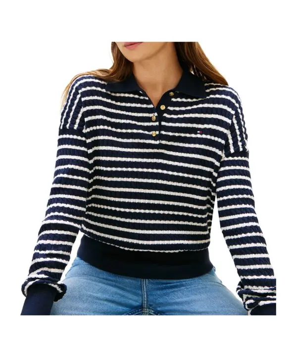 Tommy Hilfiger Polo Collar Long Sleeve Knit Top
