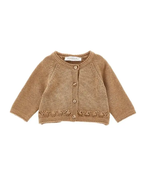 Monnalisa Pointelle-trim Raglan-sleeve Cardigan - Light Brown