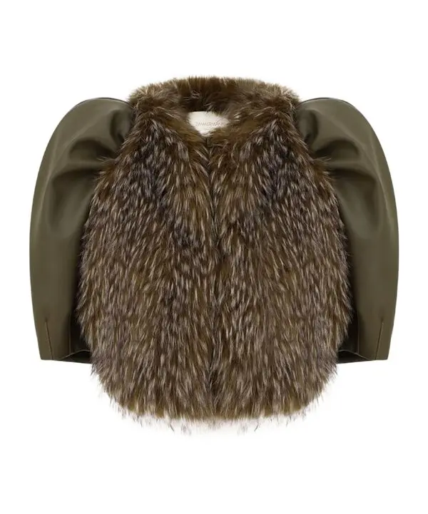 Zimmermann Panelled Faux Fur Coat - Khaki