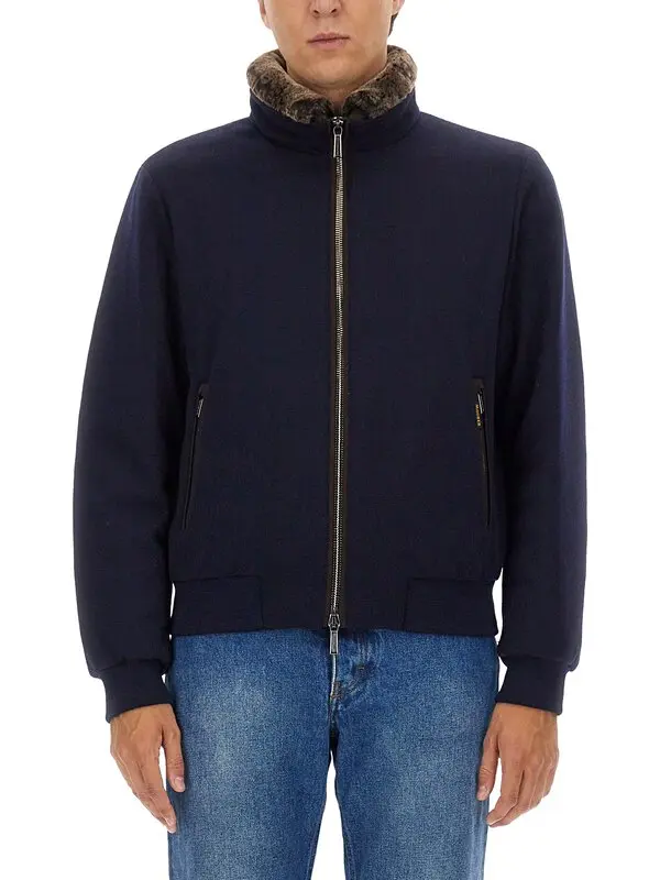 MOORER Giacca "bellati" Zip-up Jacket With Fur Collar - Blue