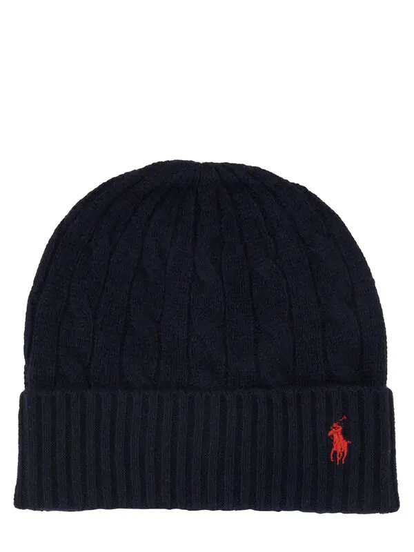 Polo Ralph Lauren Berretto In Lana E Cashmere A Trecce - Blue