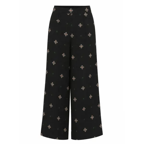 TRAFFIC PEOPLE Sacred Silence Gold Embroidered Edith Wide Leg Trousers - Black