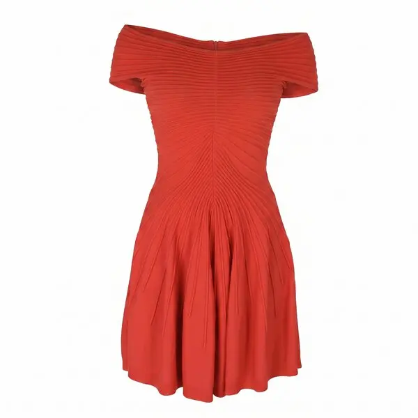 MODENAIRE Off-shoulder Pleated A-line Dress