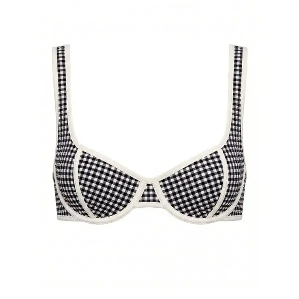 MONTCE Black & White Micro Gingham Romy Binded Bikini Top - Black/white