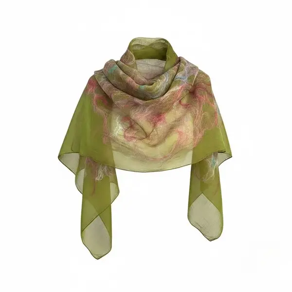 MARYELL Olive Handcrafted Silk Scarf