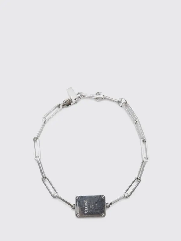 Celine Link Bracelet With Engraved Pendant - Silver