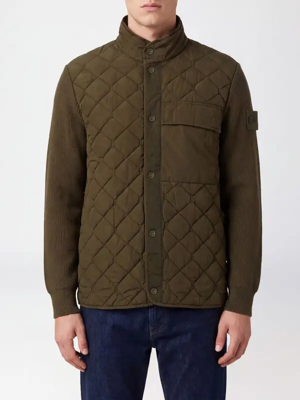 Stone Island Quilted Jacket With Contrasting Sleeves - Green