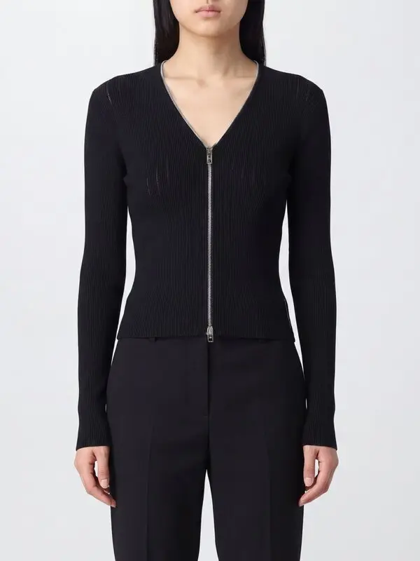 Alexander Wang Zip-up Ribbed Knit Sweater - Black