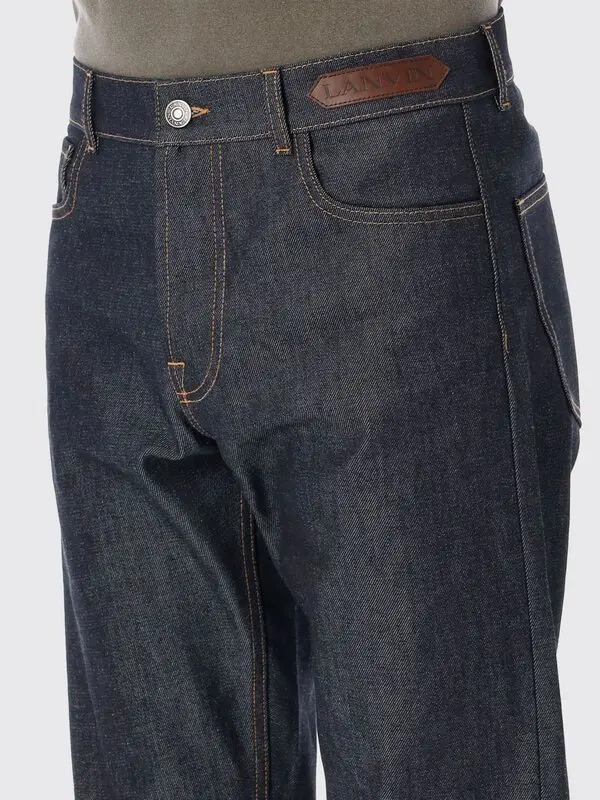 LANVIN Straight Fit Pleated Cotton Denim Jeans