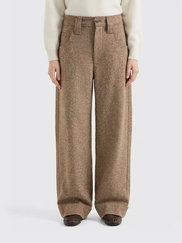 Brunello Cucinelli High-waisted Wide-leg Wool Blend Trousers - Brown