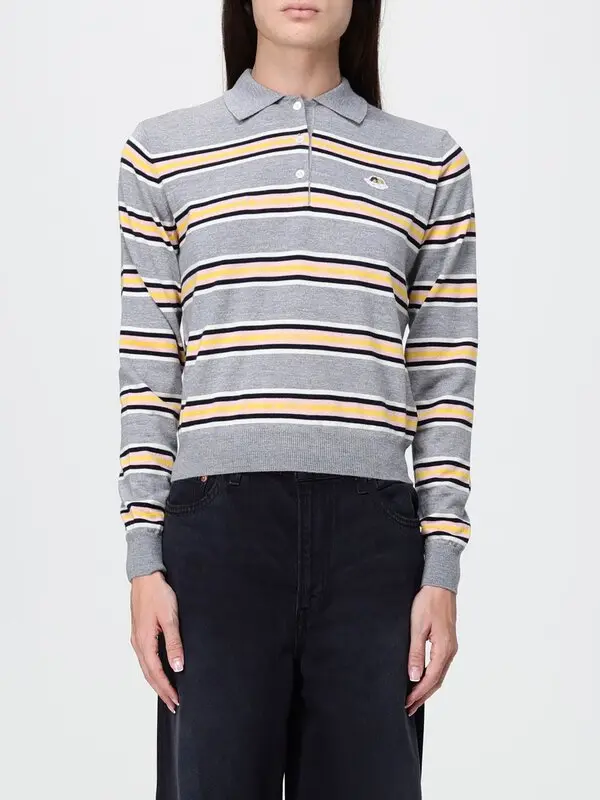 Fiorucci Striped Long Sleeve Polo Sweater - Grey