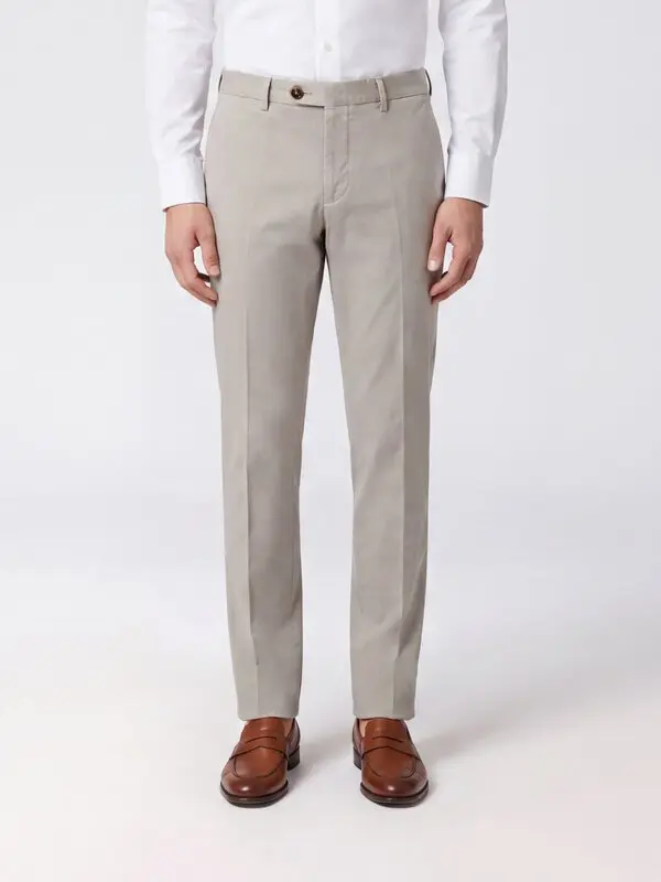 Brunello Cucinelli Slim Fit Pleated Stretch Cotton Chino Trousers - White
