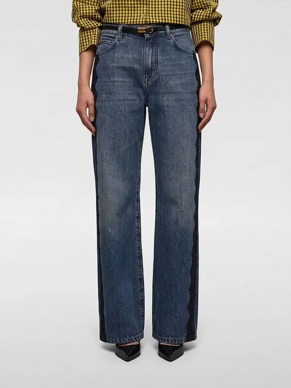 Pinko Wide Leg Jeans With Contrast Lace Detailing