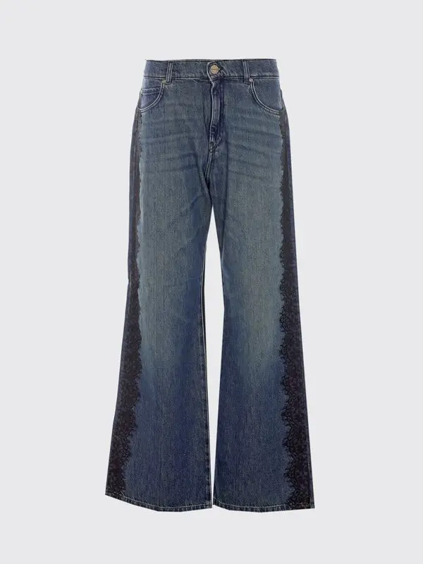 Pinko Wide Leg Jeans With Contrast Lace Detailing