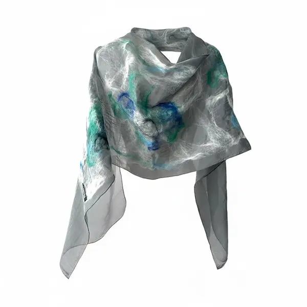 MARYELL Cloud Gray Handcrafted Silk Scarf