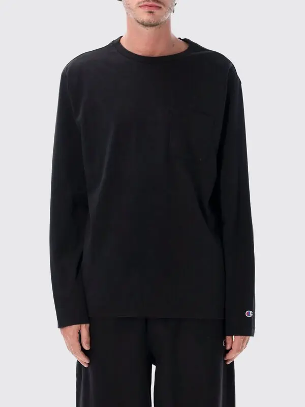 Champion Long-sleeved Cotton T-shirt With Patch Pocket - Black