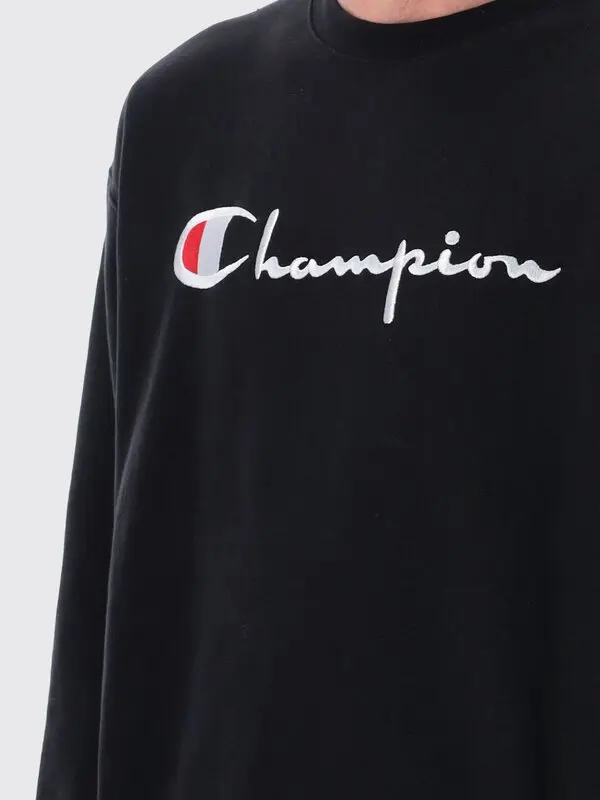 Champion Crewneck Cotton Sweatshirt With Contrast Logo And Dropped Shoulders - Black