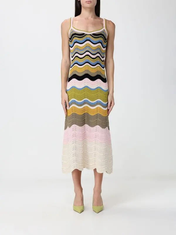 La DoubleJ Multicolor Striped Crochet Midi Dress - Pink