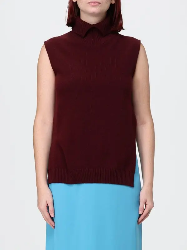 JIL SANDER Sleeveless Turtleneck Knit Top - Cherry
