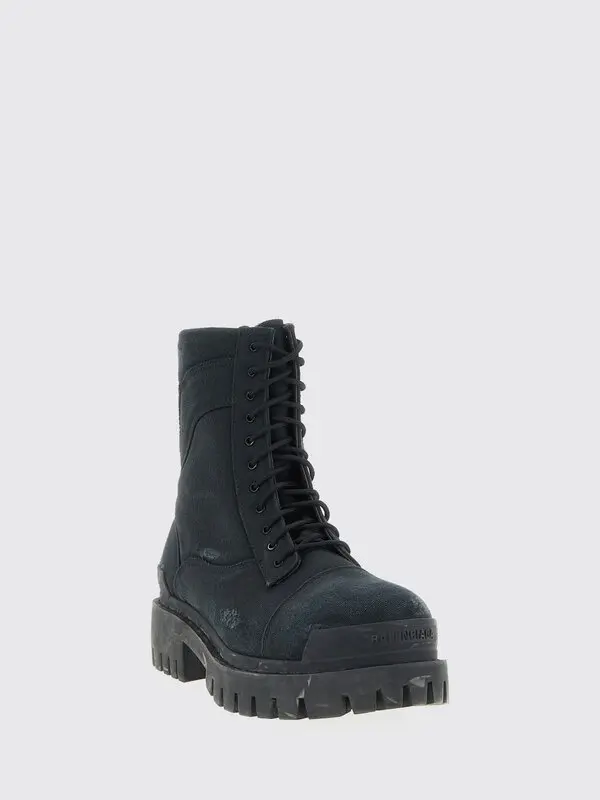Balenciaga Canvas Lace-up Combat Boots - Black