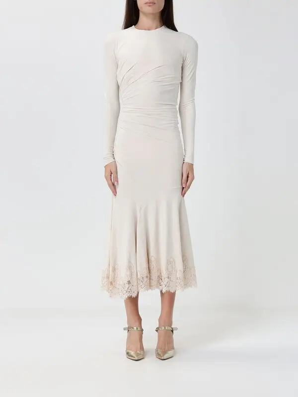 Alberta Ferretti Ruched Lace Trimmed Dress - Ivory