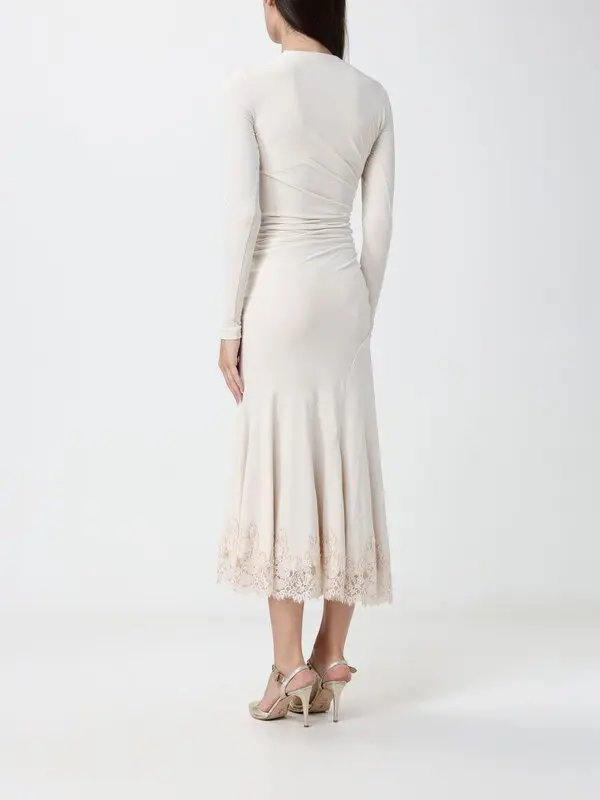 Alberta Ferretti Ruched Lace Trimmed Dress