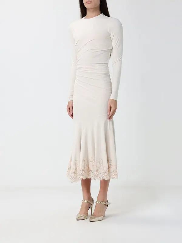 Alberta Ferretti Ruched Lace Trimmed Dress