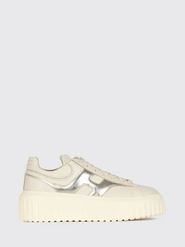 Hogan H-stripes Leather Platform Sneakers With Laminated Details - White