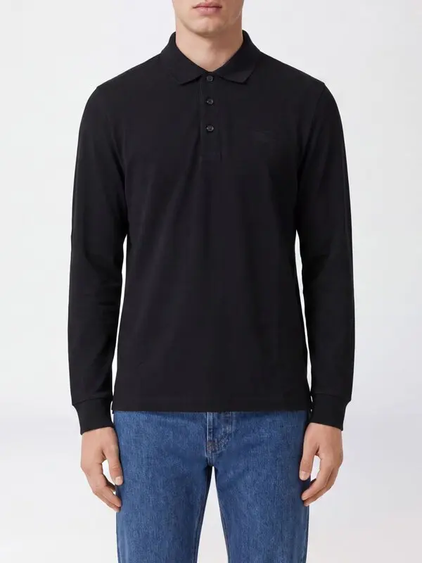 Burberry Ekd Logo Slim Fit Long-sleeved Cotton Polo - Black