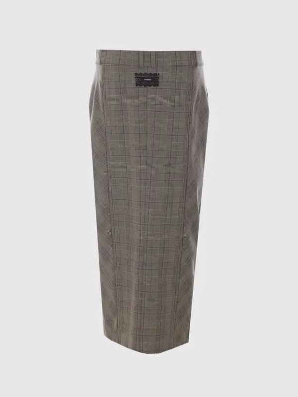 Pinko Prince Of Wales Check Wool Blend Midi Pencil Skirt With Front Slit