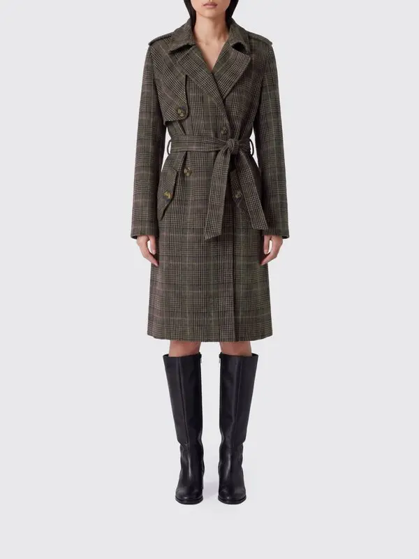 Liu Jo Double Breasted Checked Trench Coat - Brown