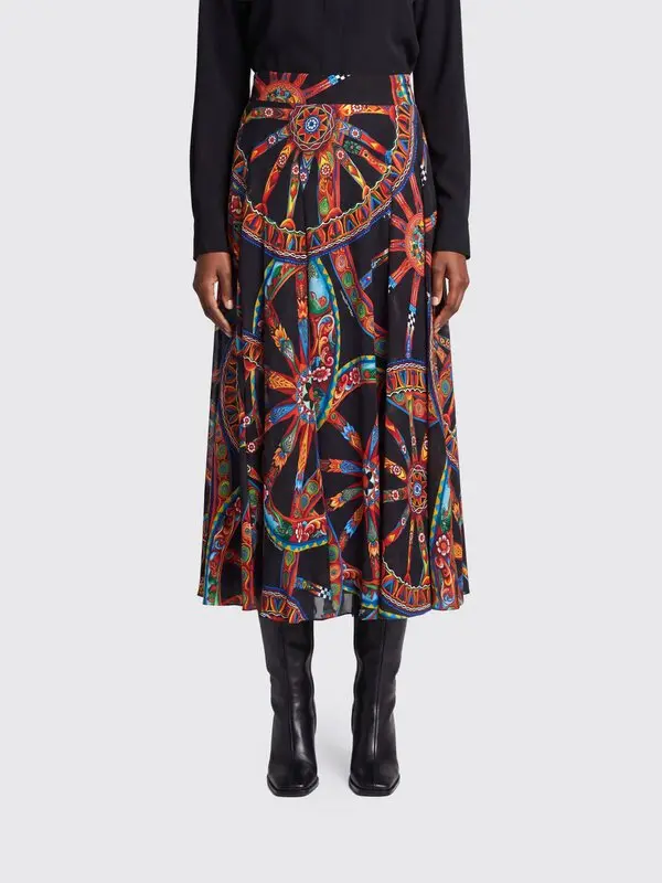 Dolce & Gabbana Carretto Siciliano Print Silk Blend Flared Midi Skirt