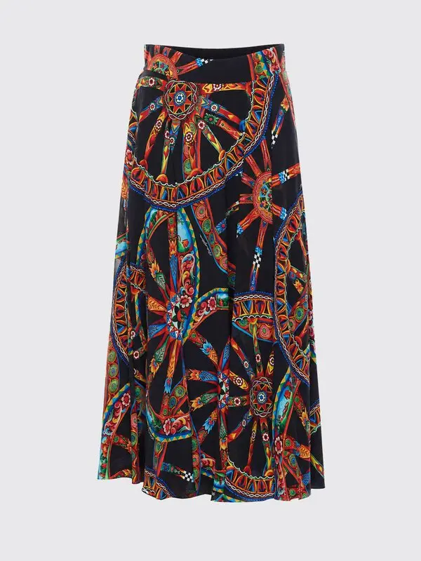Dolce & Gabbana Carretto Siciliano Print Silk Blend Flared Midi Skirt