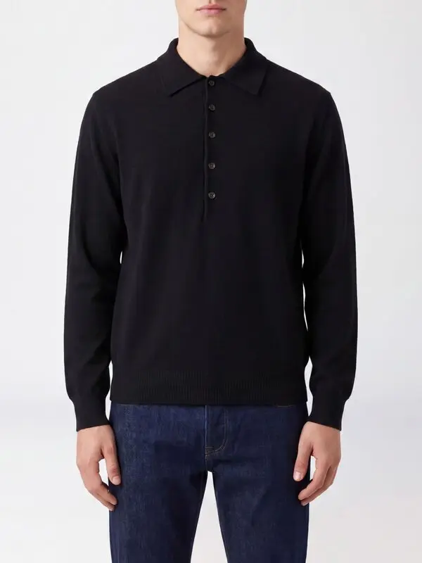 Dries Van Noten Long-sleeved Knitted Polo In Pure Merino Wool - Black