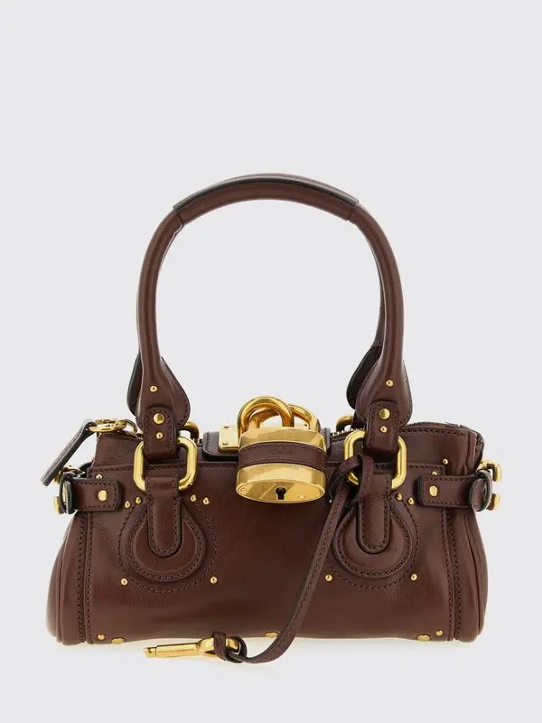 Chloé Paddington Handbag In Leather With Padlock And Studs - Brown
