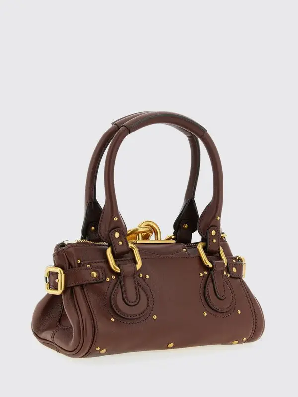 Chloé Paddington Handbag In Leather With Padlock And Studs - Brown