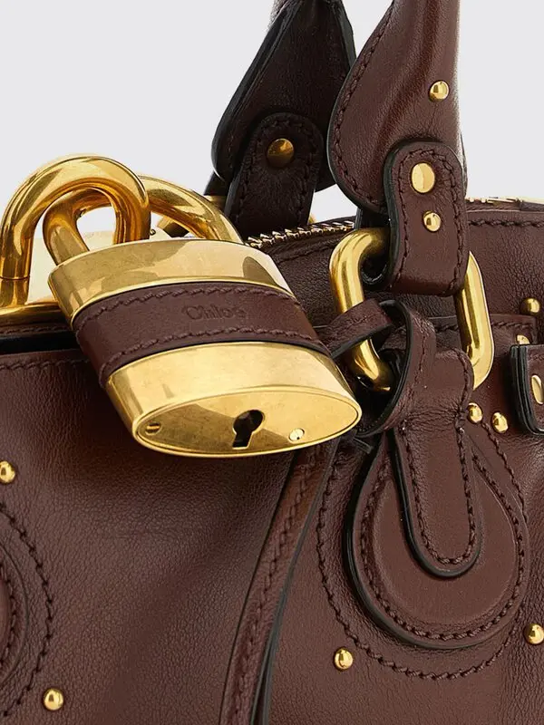 Chloé Paddington Handbag In Leather With Padlock And Studs - Brown