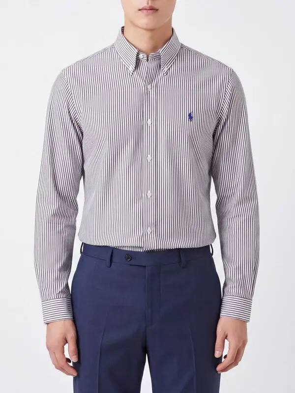Polo Ralph Lauren Slim Fit Striped Stretch-cotton Shirt With Pony Logo - White