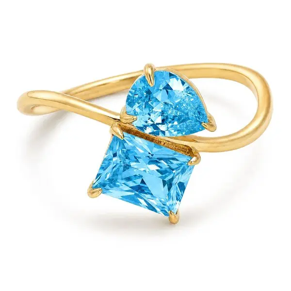 BELINDA JEWELZ Gold / Blue Swiss Blue Topaz Wavy Toi Et Moi Birthstone Ring - Gold/blue