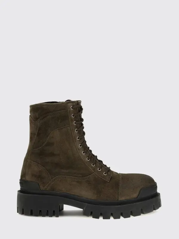 Balenciaga Suede Lace-up Combat Boots - Olive