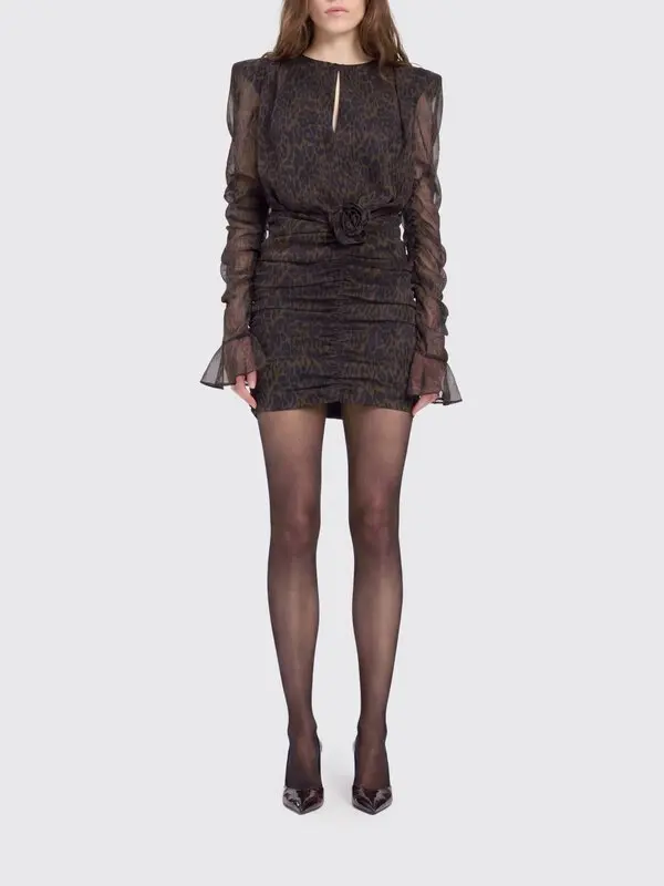 ROTATE BY BIRGER CHRISTENSEN Leopard Print Ruched Dress - Brown