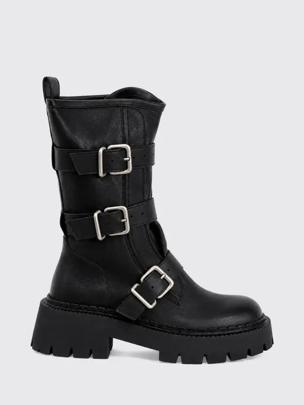 VIC MATIE Mid-calf Biker Boots With Adjustable Straps And Lug Sole