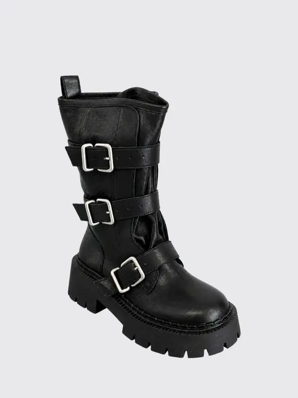 VIC MATIE Mid-calf Biker Boots With Adjustable Straps And Lug Sole