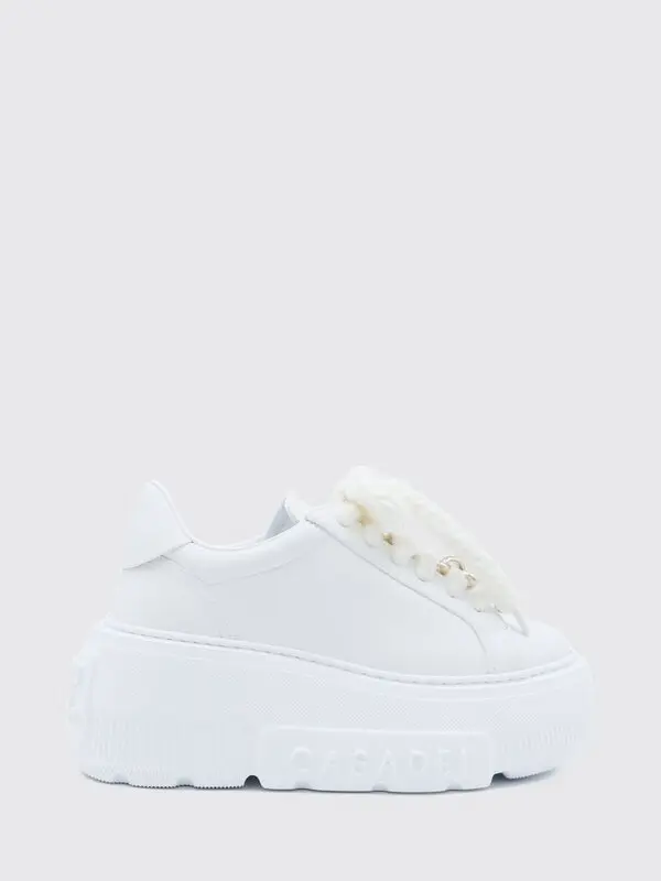 Casadei Leather Platform Sneakers With Floral Embroidery And Chain Detail