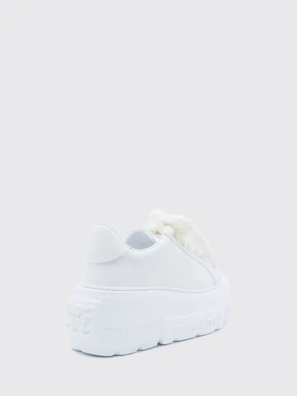 Casadei Leather Platform Sneakers With Floral Embroidery And Chain Detail