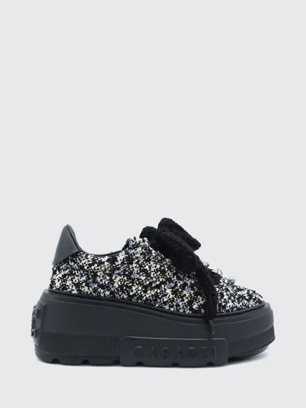 Casadei Abstract Pattern Tweed Platform Sneakers With Wedge Sole