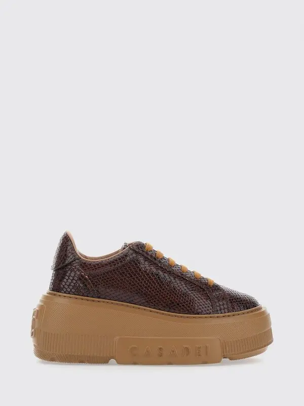 Casadei Python Print Leather Platform Sneakers - Brown