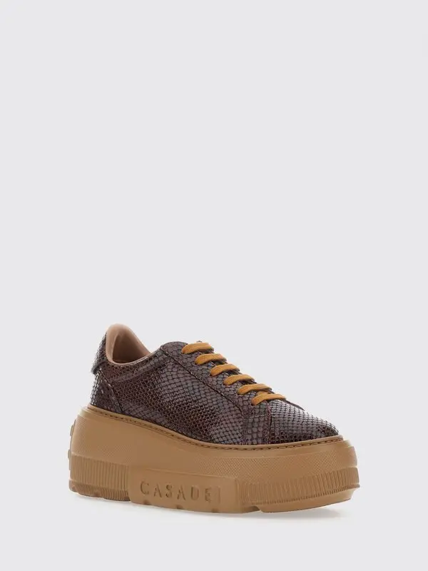 Casadei Python Print Leather Platform Sneakers - Brown