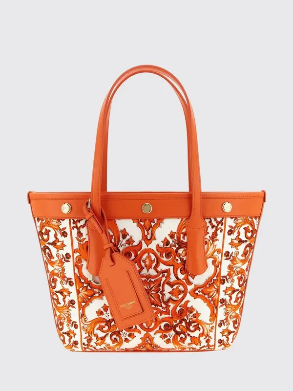 Dolce & Gabbana Printed Canvas And Leather Tote - Orange