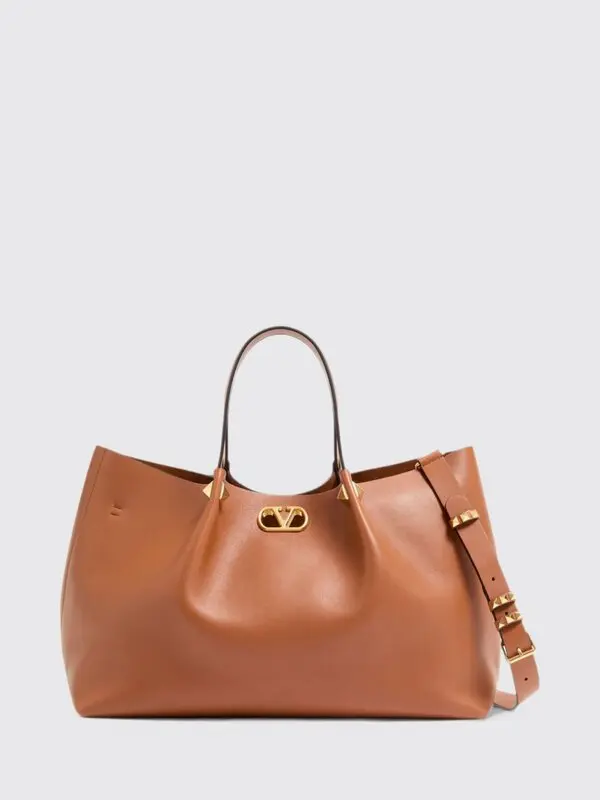 Valentino Garavani Large Vlogo Signature Studded Leather Tote - Brown